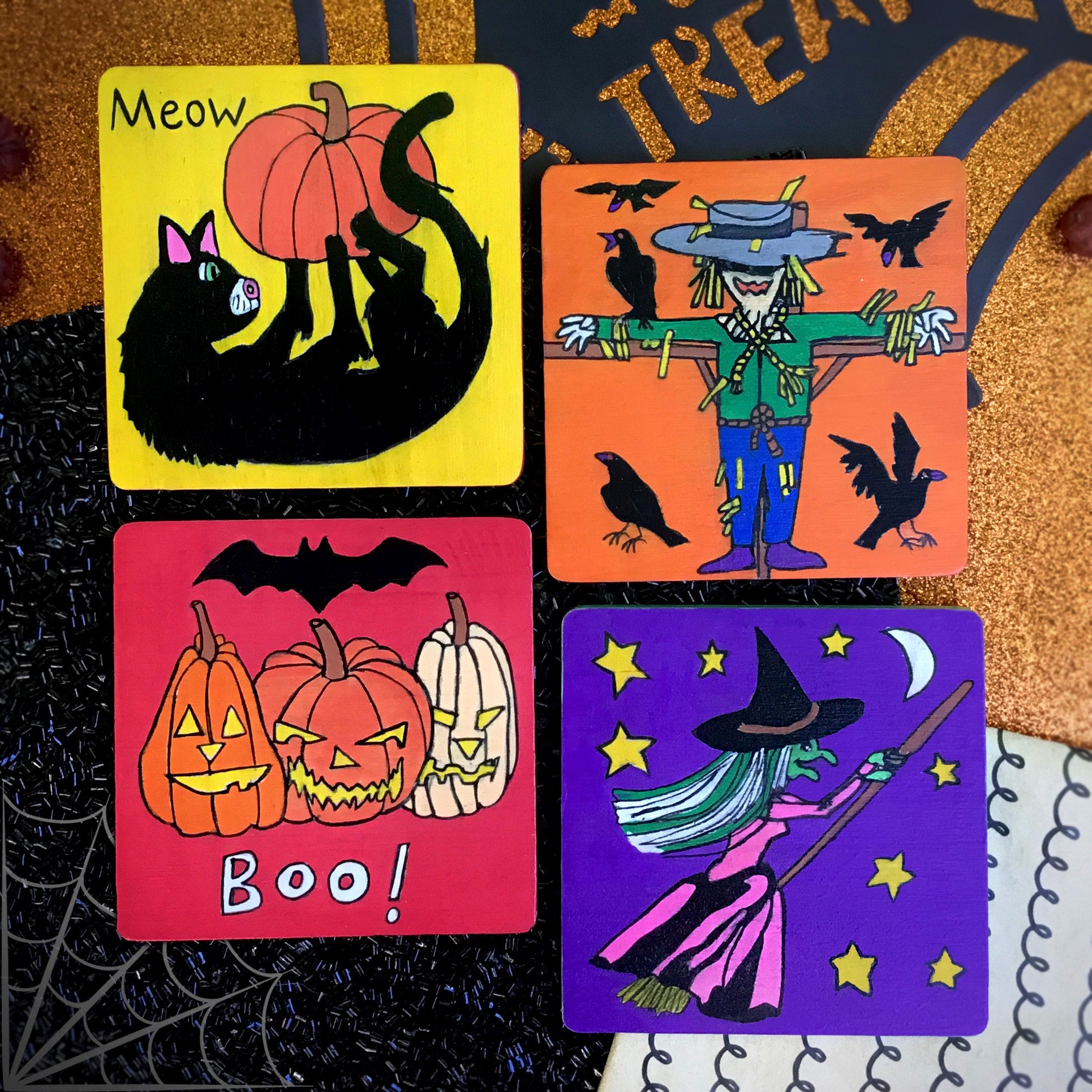 Hand-Painted Wood Halloween Tiles – NOVEL School of Art